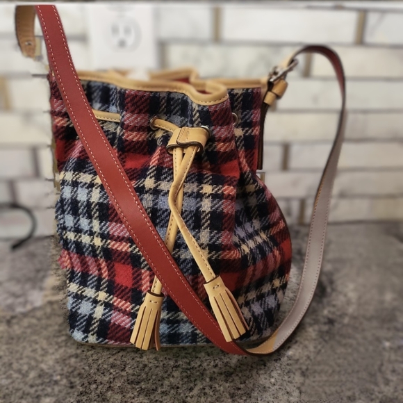 Coach | Bags | Coach Red And Blue Wool Plaid Bucket Bag | Poshmark